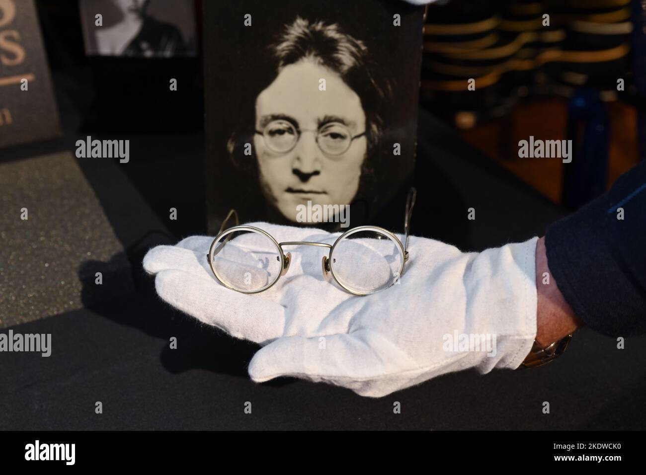 A pair of photo-matched round wire-rimmed gold-tone glasses owned and ...