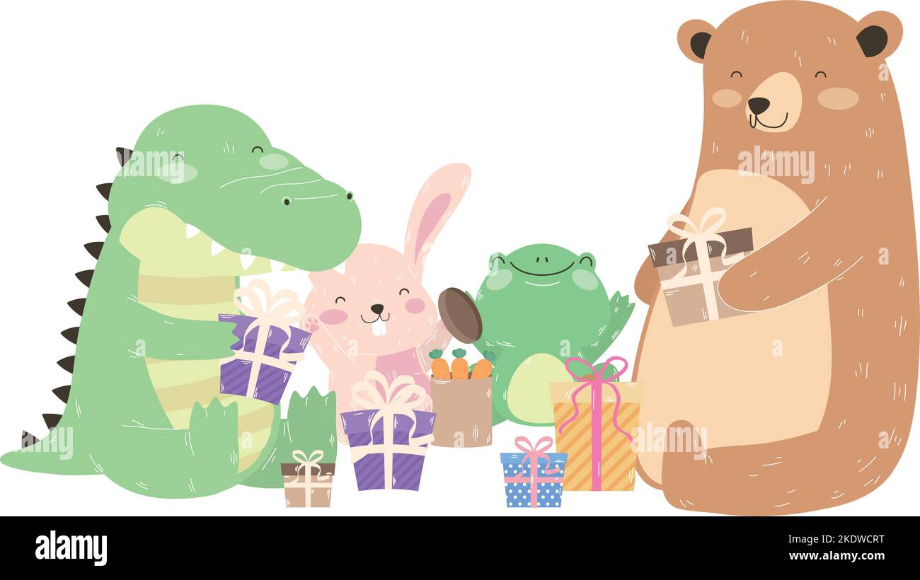 cute animals with gifts characters Stock Vector Image & Art - Alamy