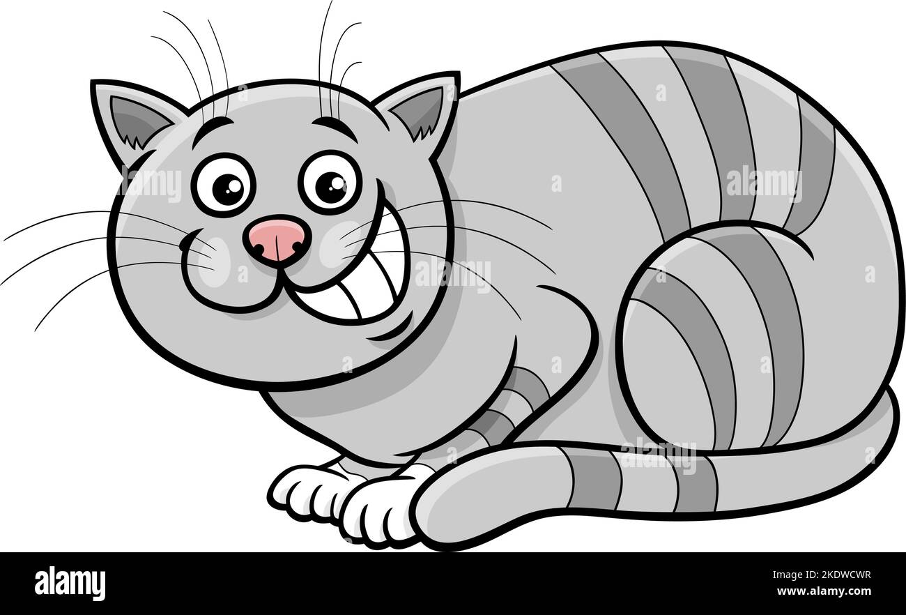 Cartoon illustration of happy tabby cat comic animal character Stock ...