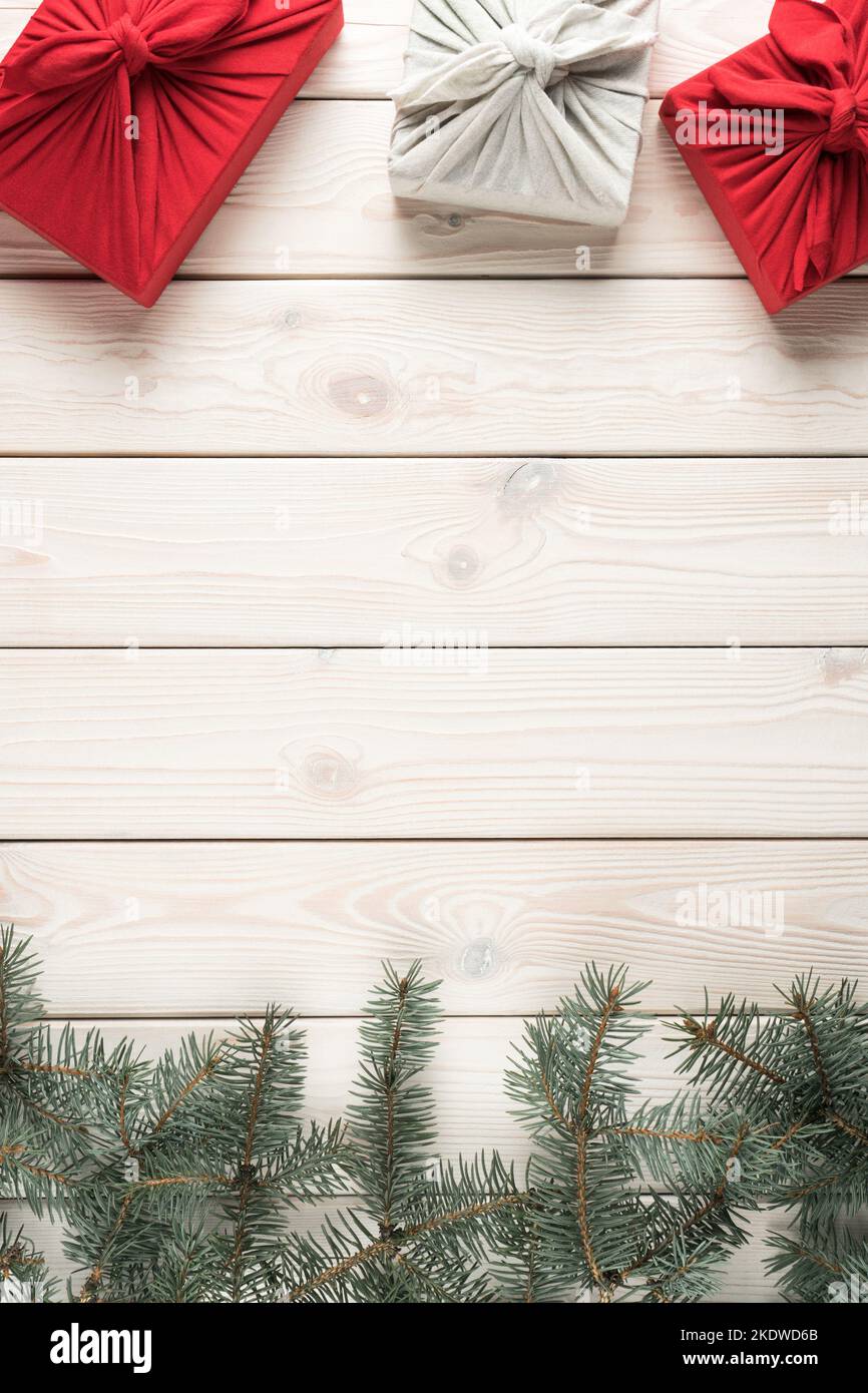 Vertical composition of natural, handmade, festive red and white ...