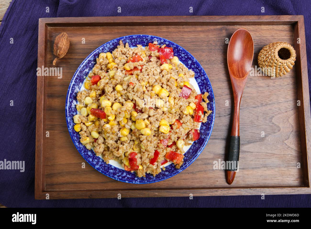 A plate of Fried meat foam corn Stock Photo - Alamy