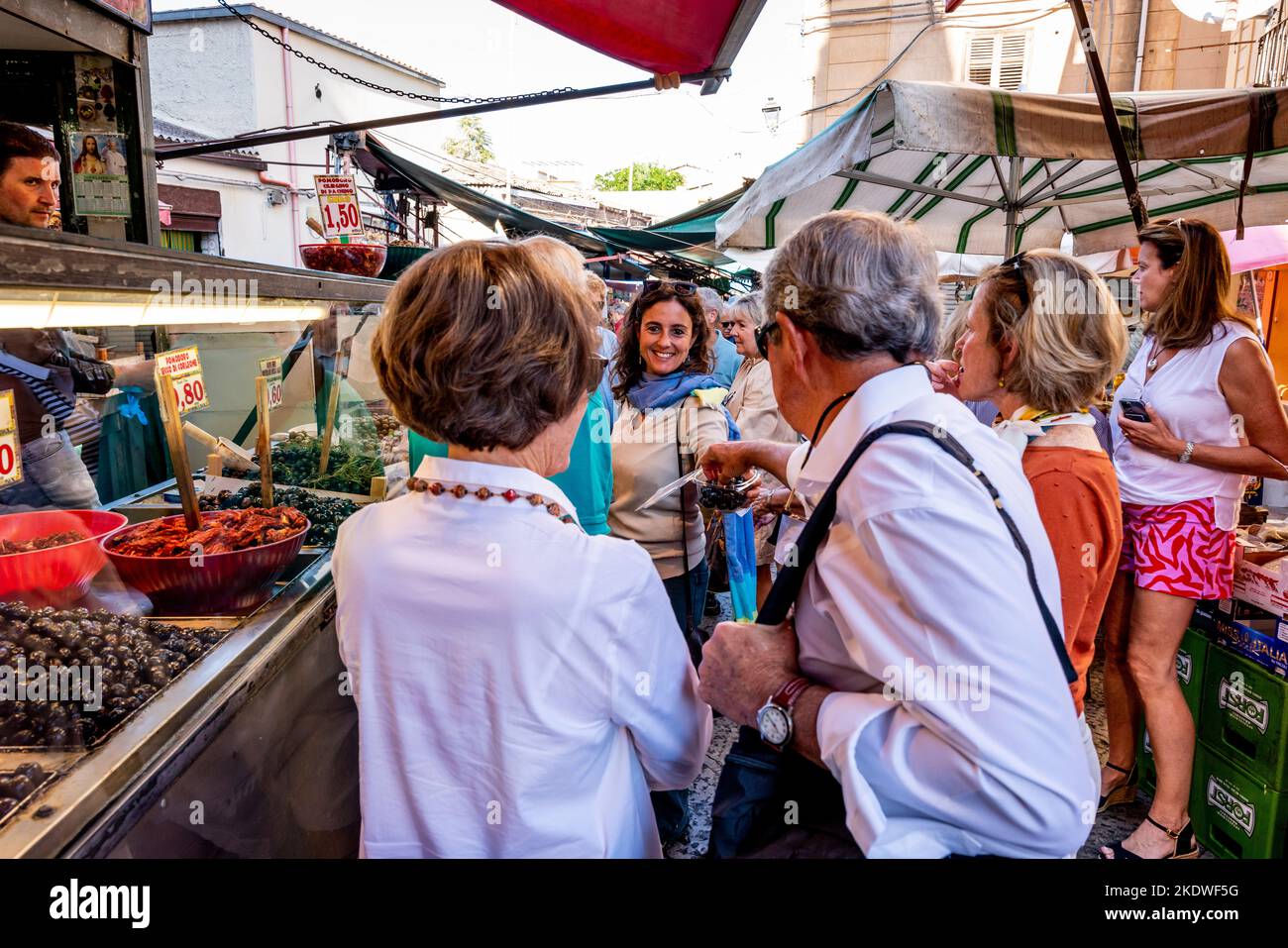 Tourists/Visitors Tasting Food At The Ballaro Street Market, Palermo ...