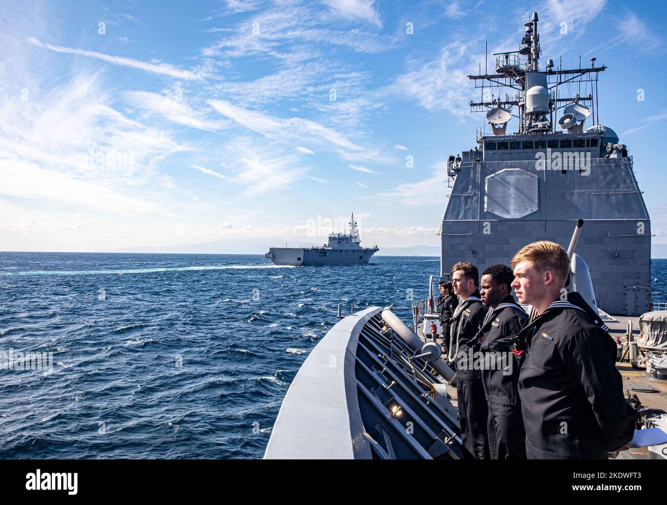 SEGAMI WAN, Japan (Nov. 06, 2022) Sailors stand at parade rest on the ...