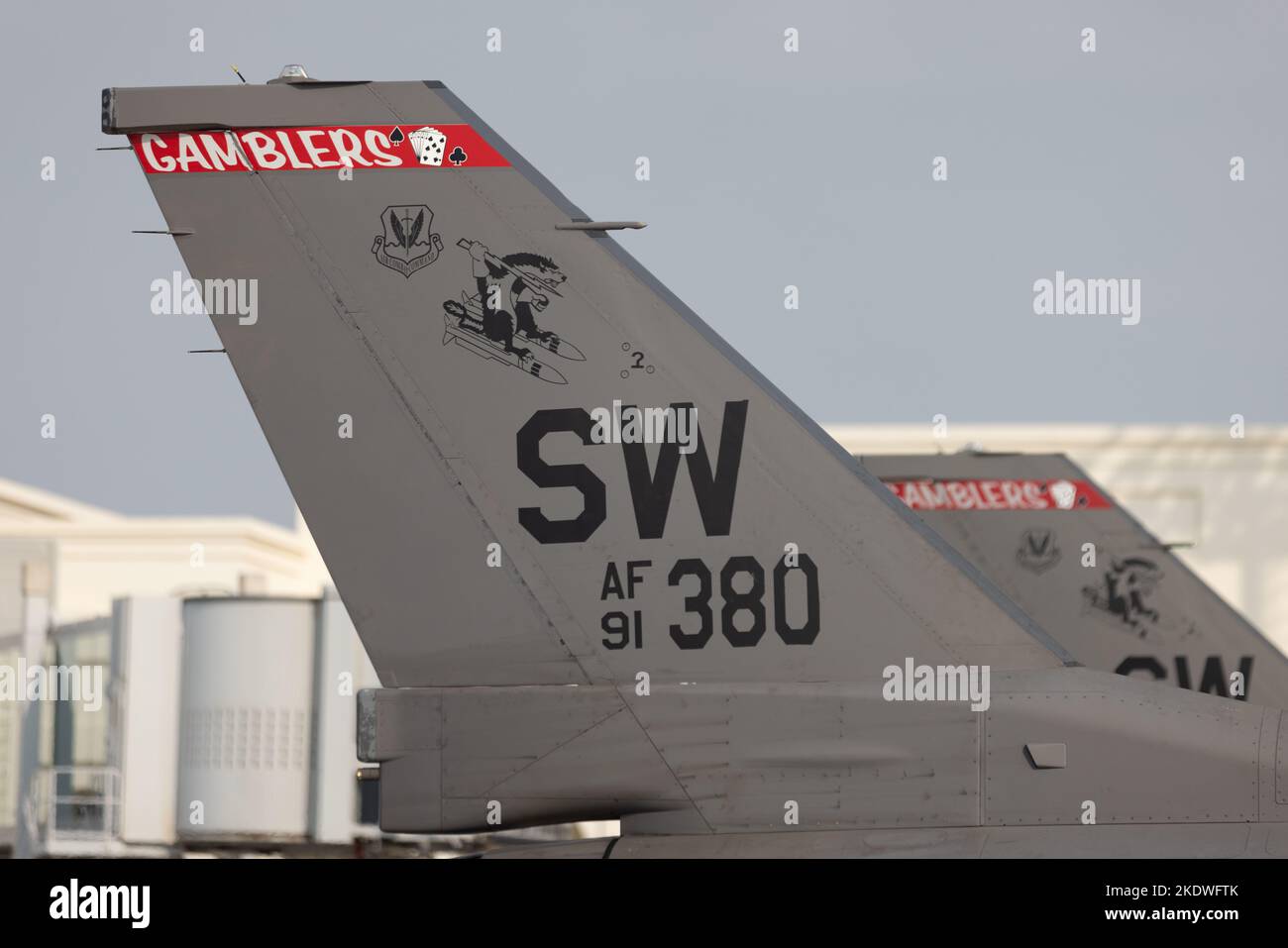 An F-16 Fighting Falcon from the 77th Fighter Squadron sits on the ...
