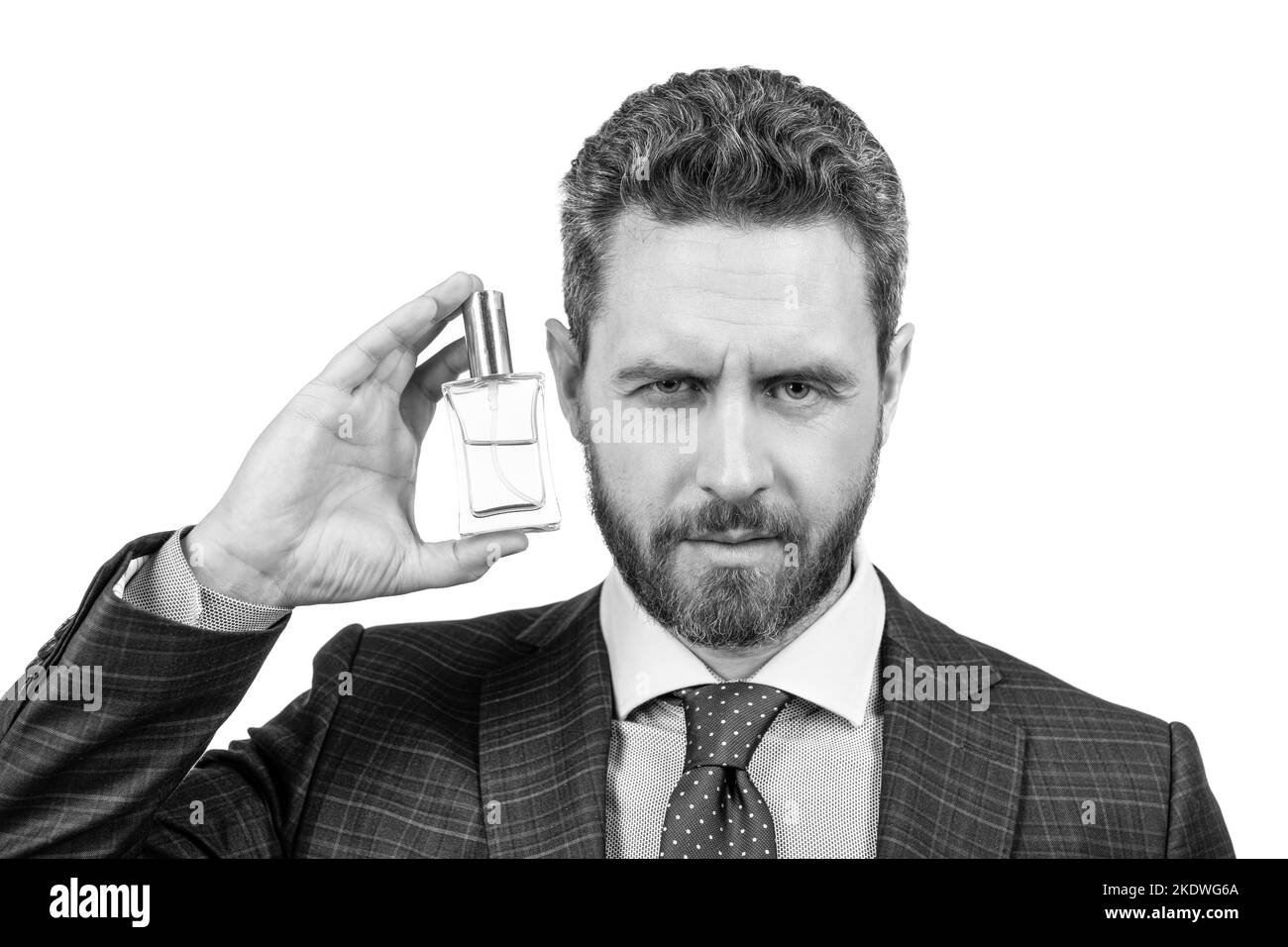 businessman man in suit presenting cosmetic product of mens perfume ...