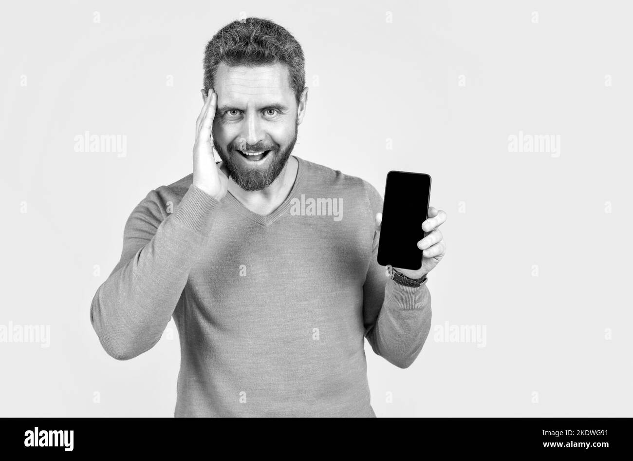 modern communication technology. man blogger use smartphone ...