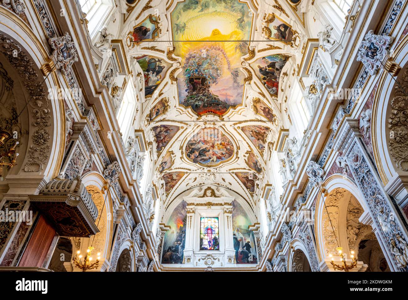 Colourful Ceiling Frescoes At The Church Of The Gesu (also known as The ...