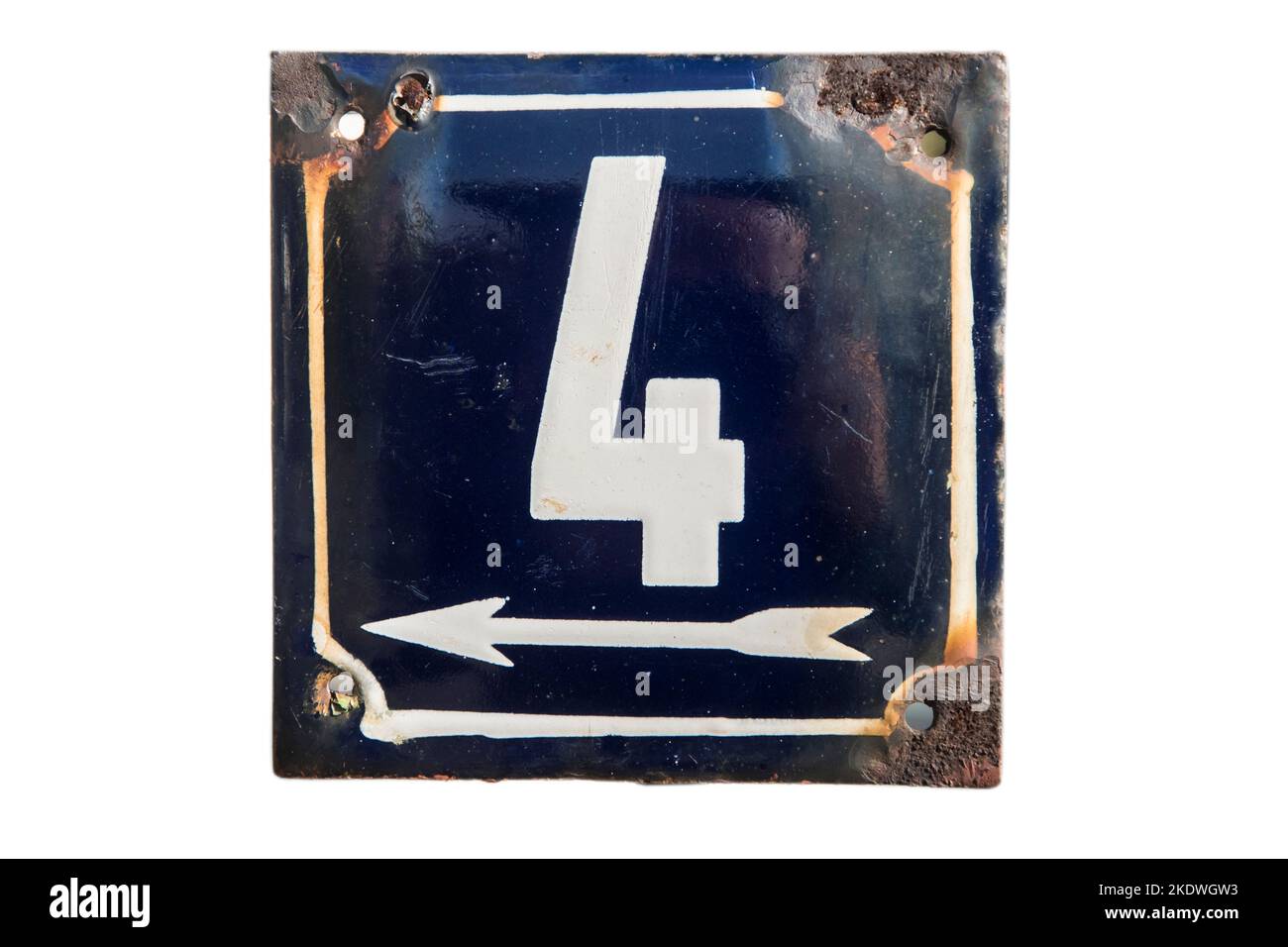 Weathered grunge square metal enameled plate of number of street ...