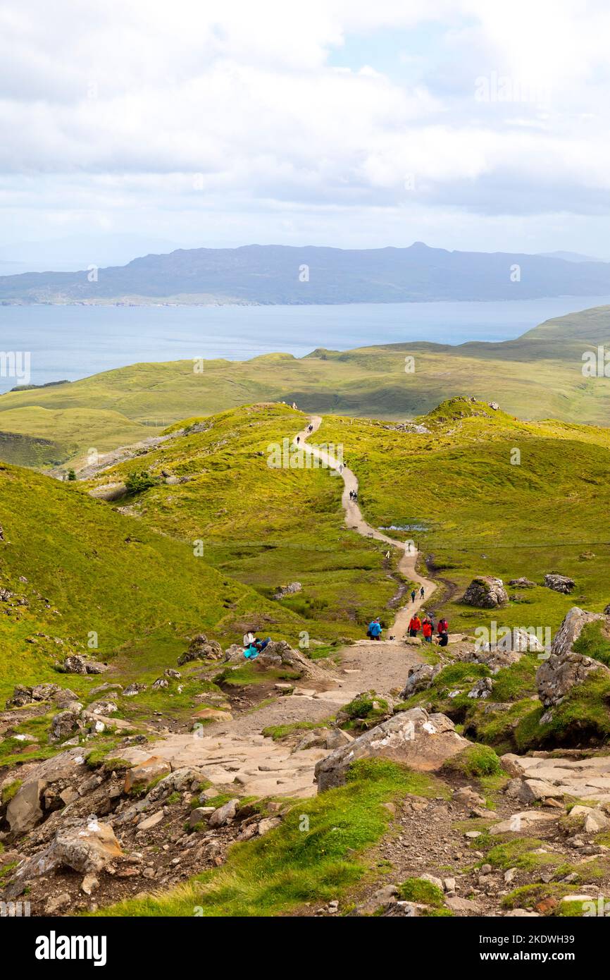 Isle of Skye Scotland, hikers and walkers trek towards Old Man of Storr ...