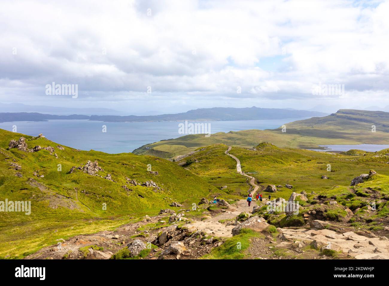 Isle of Skye Scotland, hikers and walkers trek towards Old Man of Storr ...