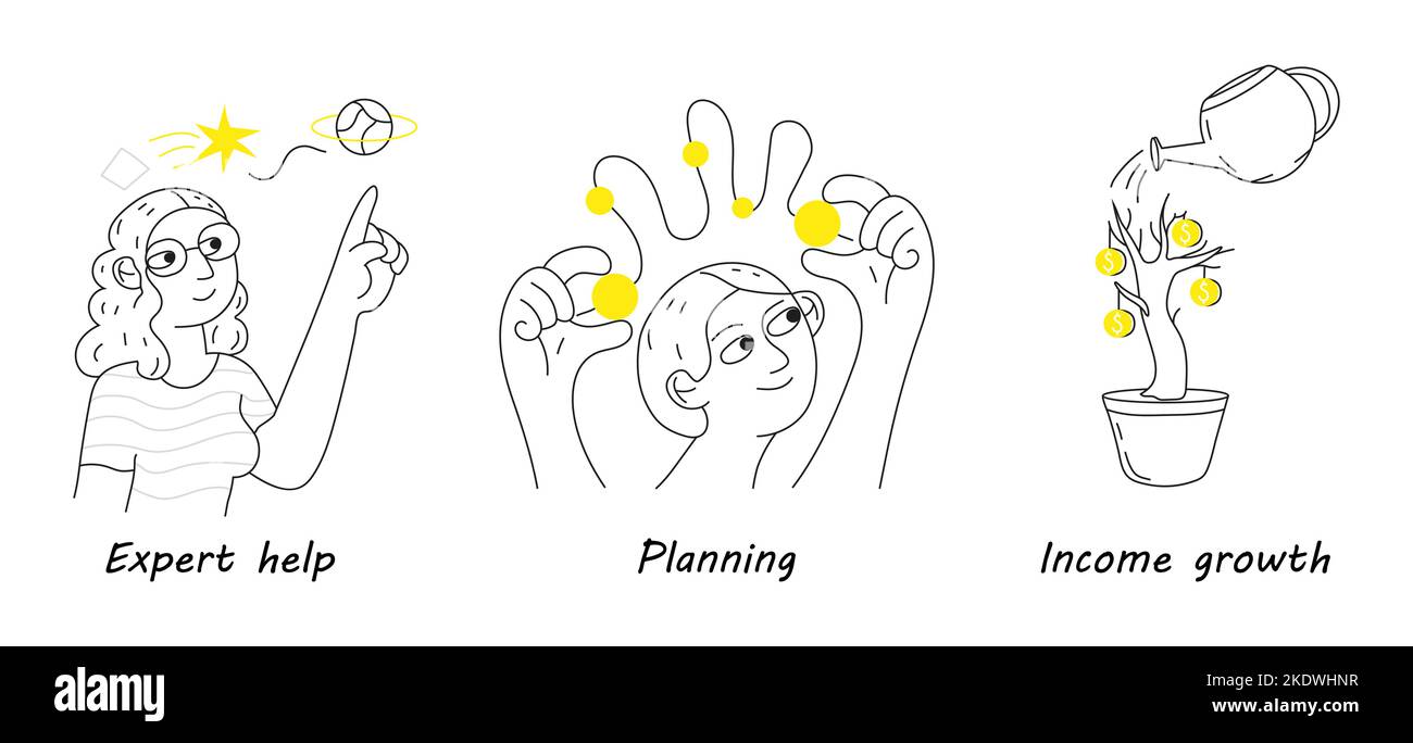 Expert help, planning strategy, income growth vector ui stories Stock ...