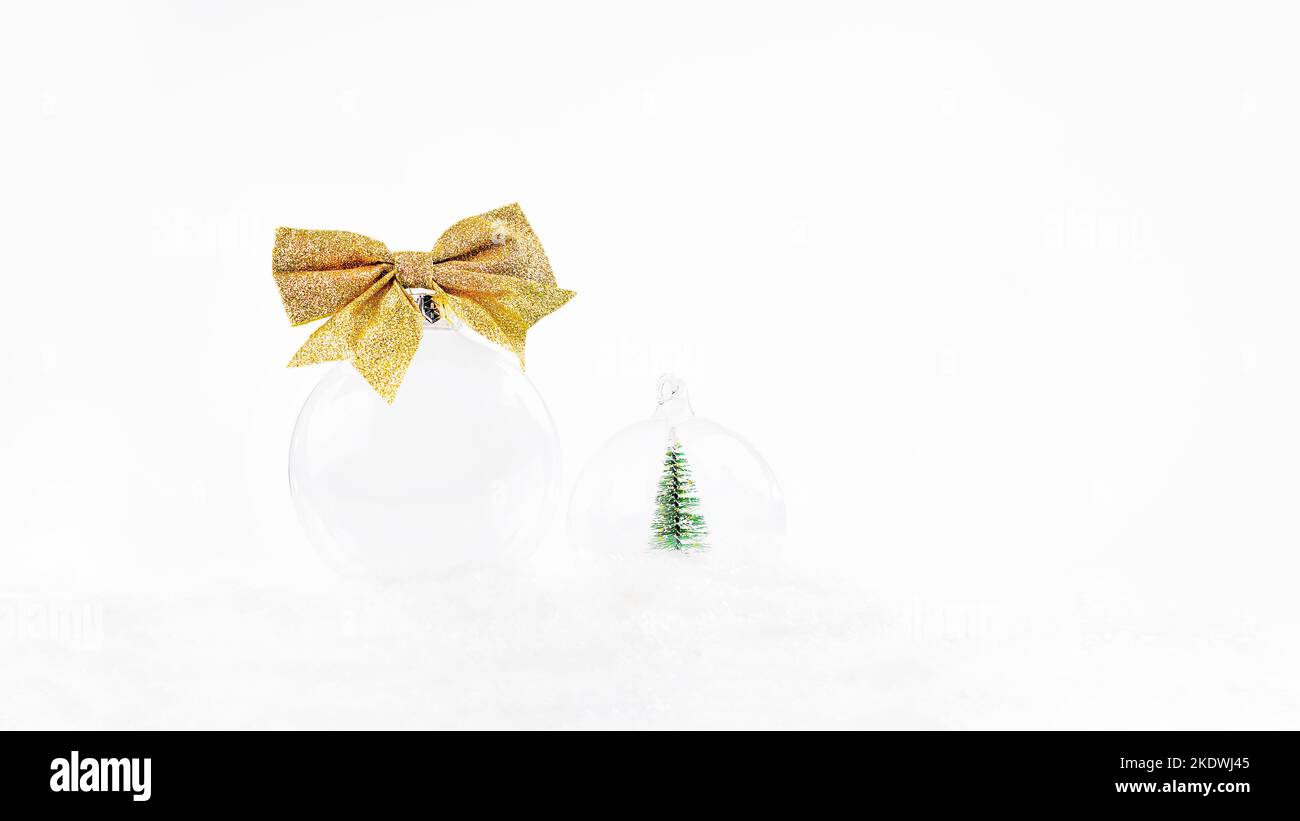 New Year's card background. Close-up.Poster. Transparent glass ball ...