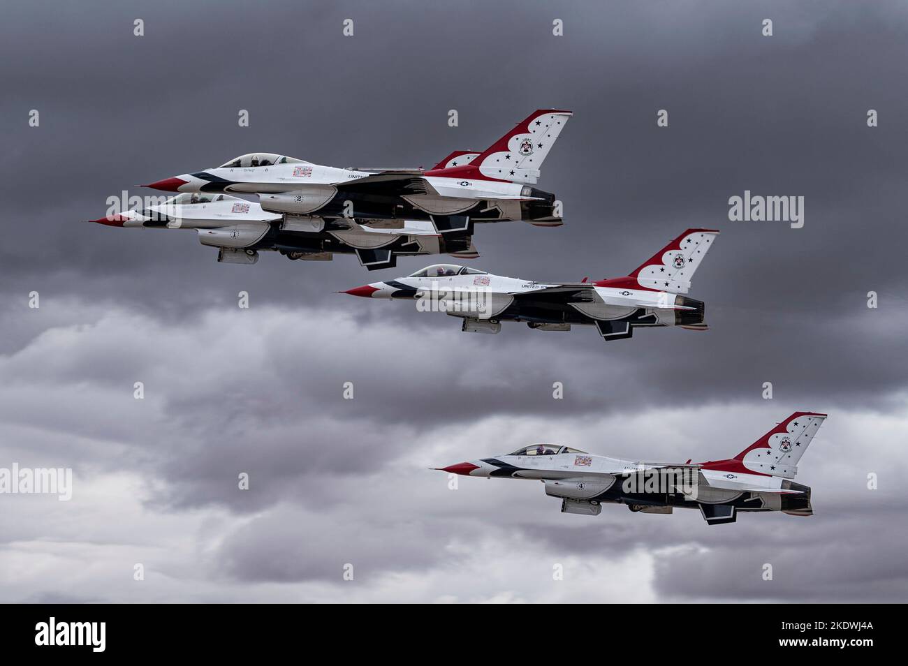 Four F-16 Fighting Falcon fighter jets assigned to the U.S. Air Force ...