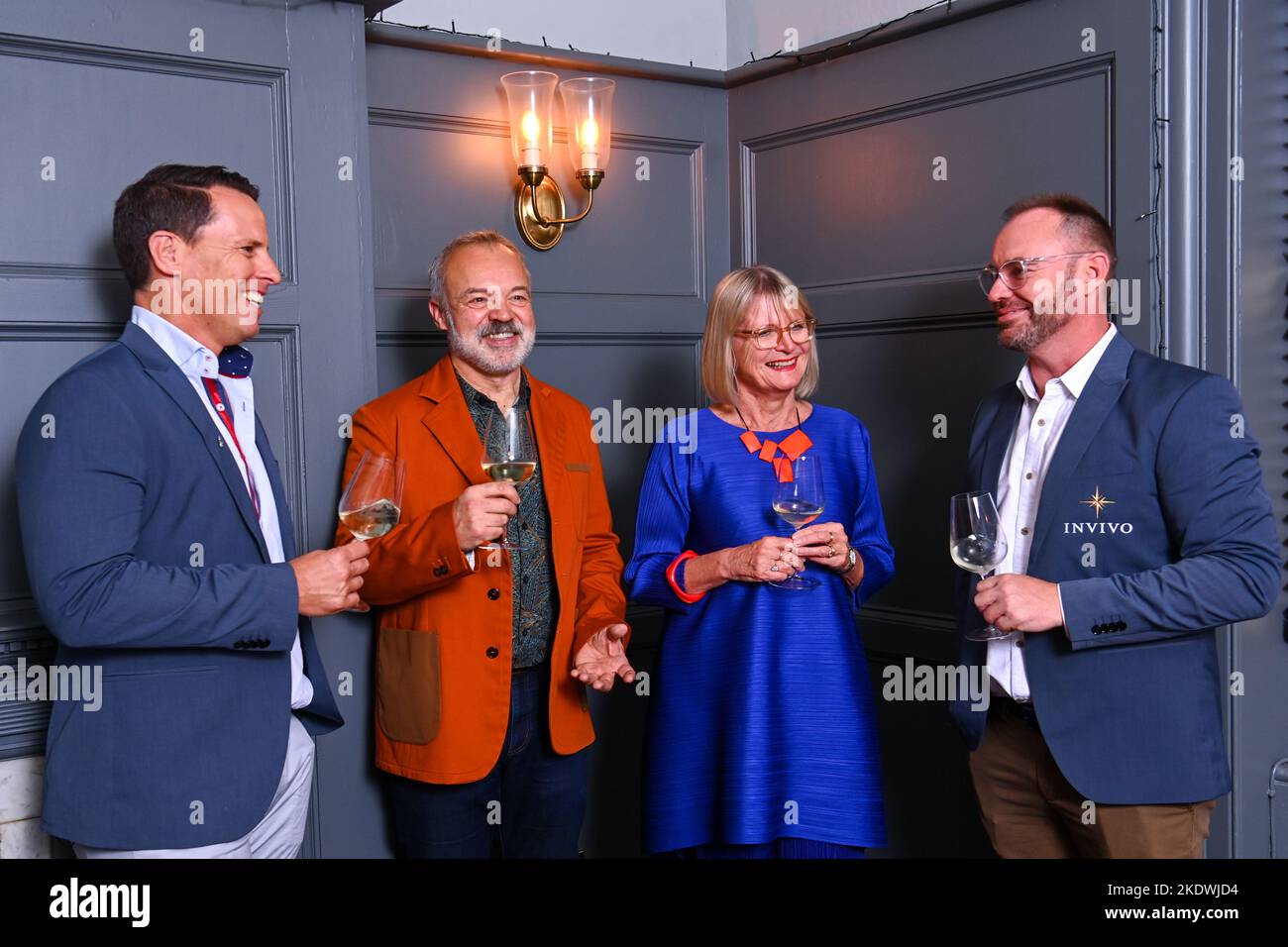 EDITORIAL USE ONLY Graham Norton (2nd left) and wine critic, Jancis ...