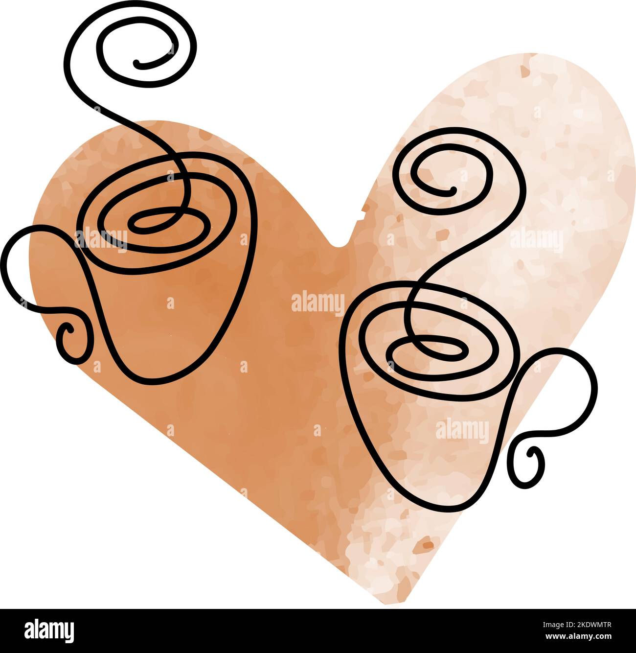 Solid contour drawing of a cup on the background of a heart shaped ...