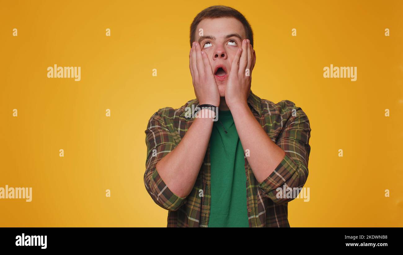 Oh my God, Wow. Excited amazed winner man raising hands in surprise ...