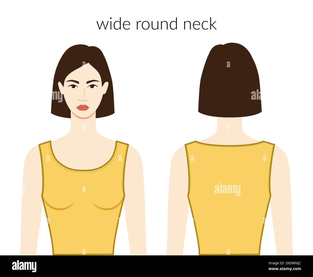 Wide round neckline clothes character beautiful lady in yellow top ...