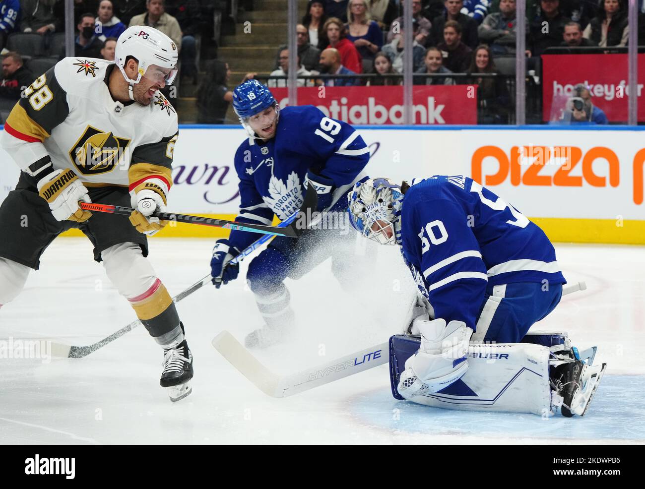 Toronto Maple Leafs goaltender Erik Kallgren (50) makes a save on Vegas ...