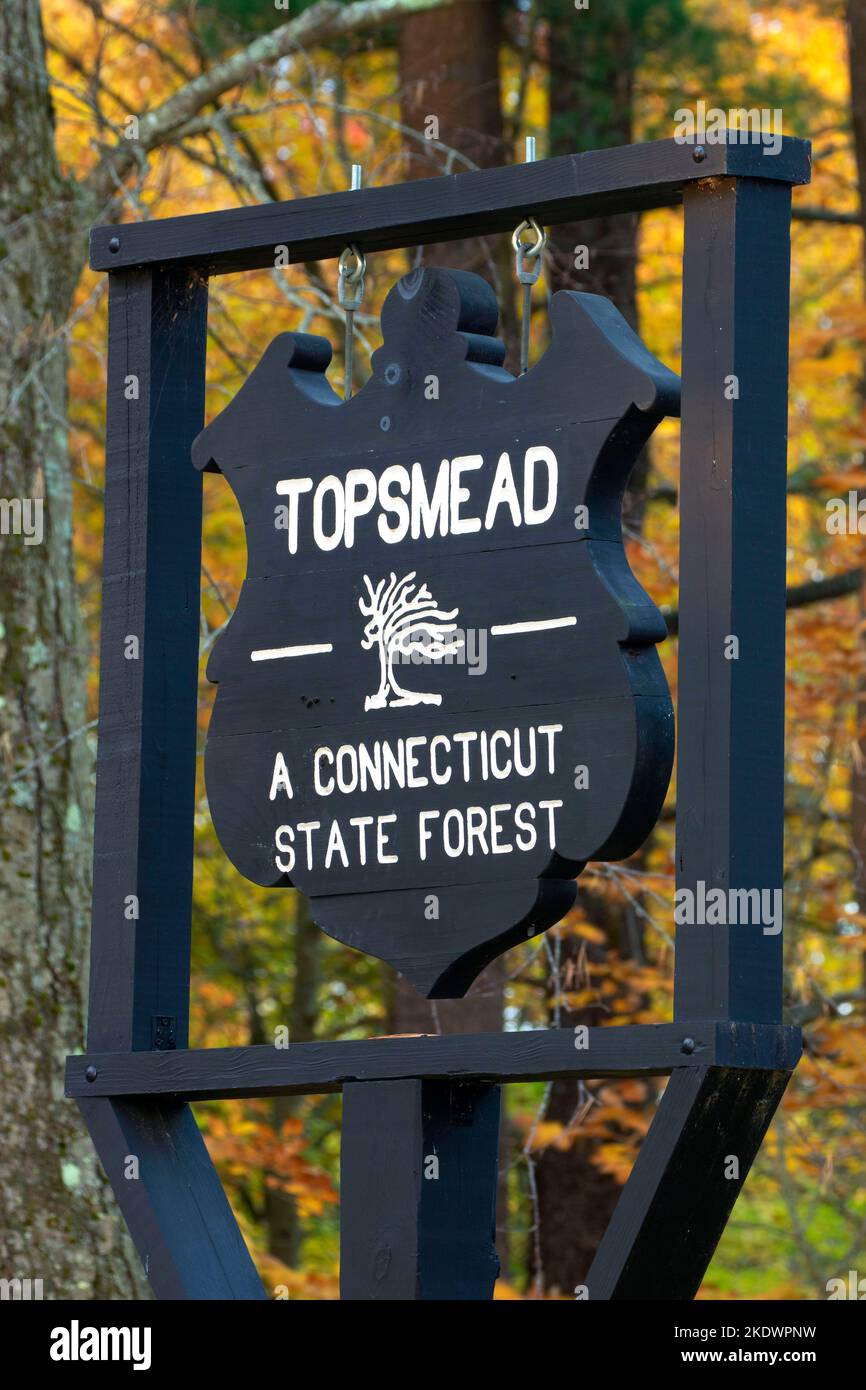 Entrance sign, Topsmead State Forest, Connecticut Stock Photo - Alamy
