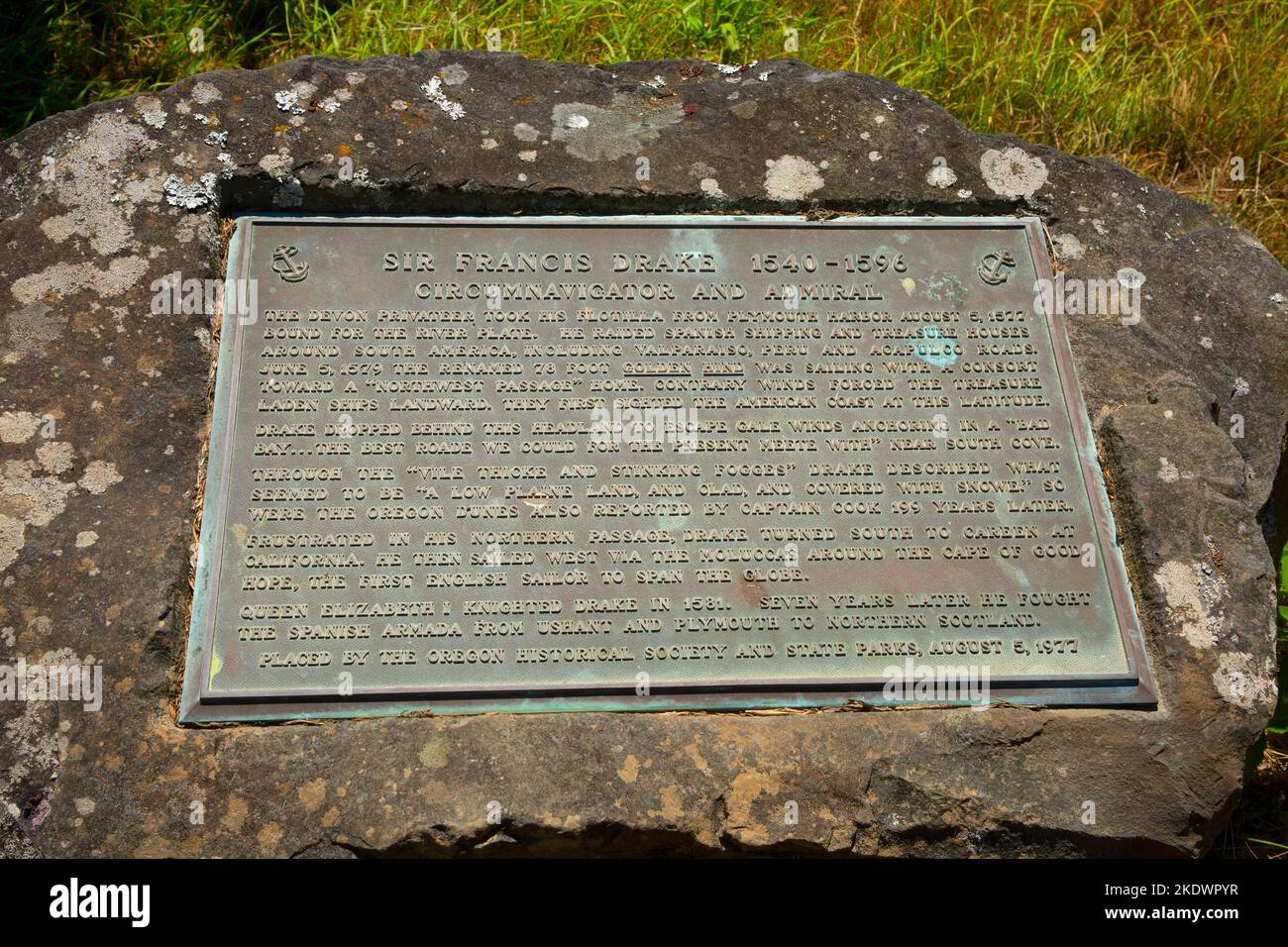 Sir Francis Drake plaque, Cape Arago State Park, Oregon Stock Photo - Alamy