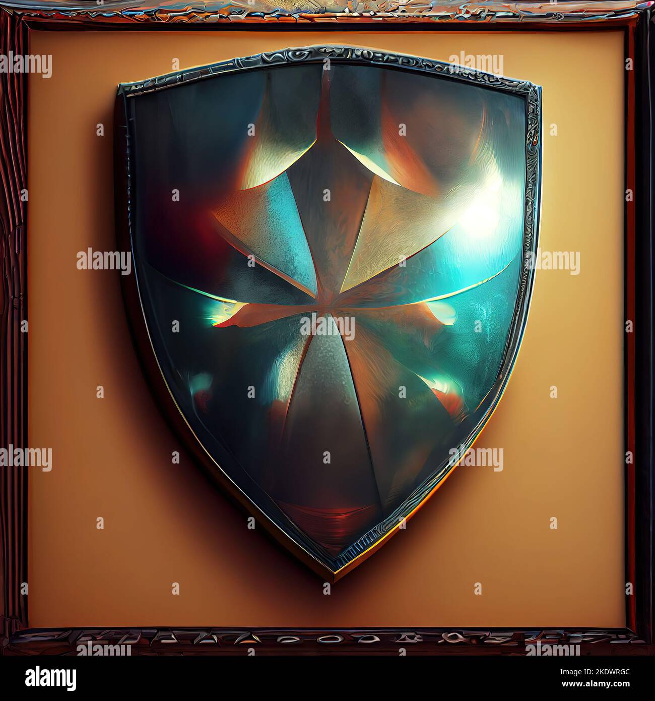 Shining medieval shield in a frame. Digital illustration Stock Photo ...