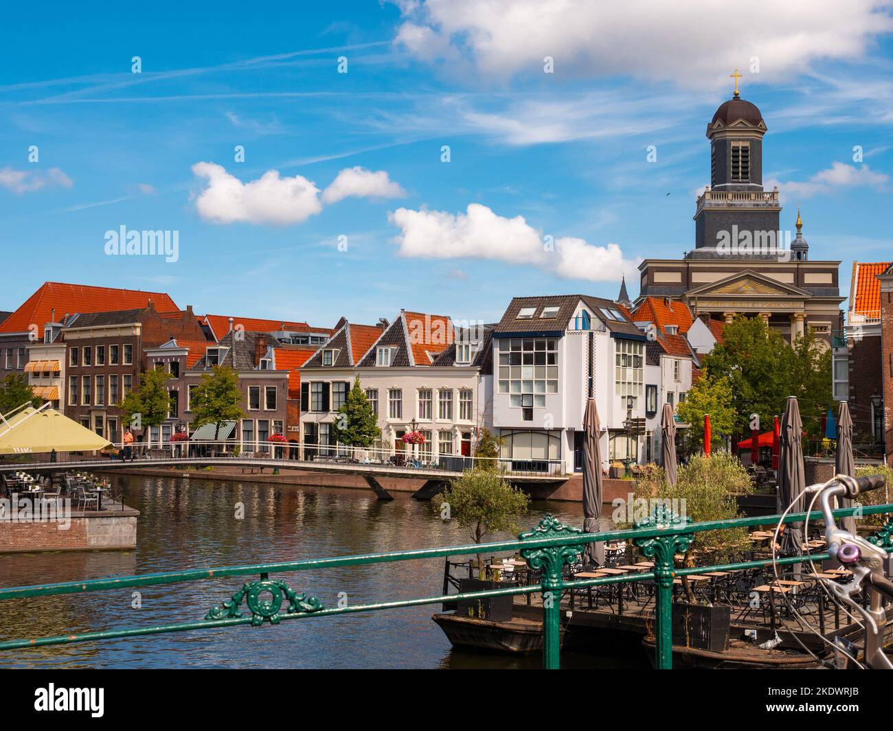 Summer view of Leiden cityscape with scenic canals, Netherlands Stock ...