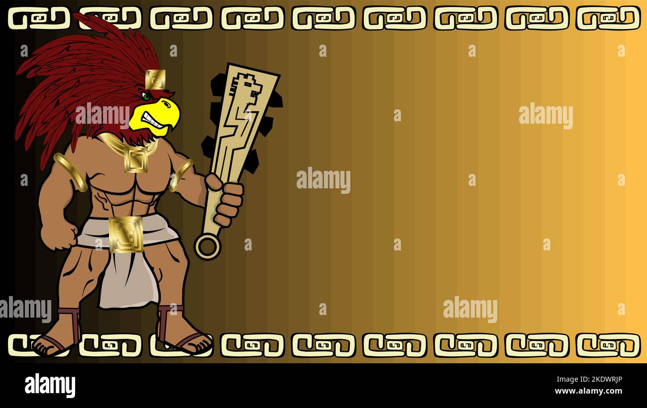 mexican aztec warrior eagle god cartoon illustration background. poster ...