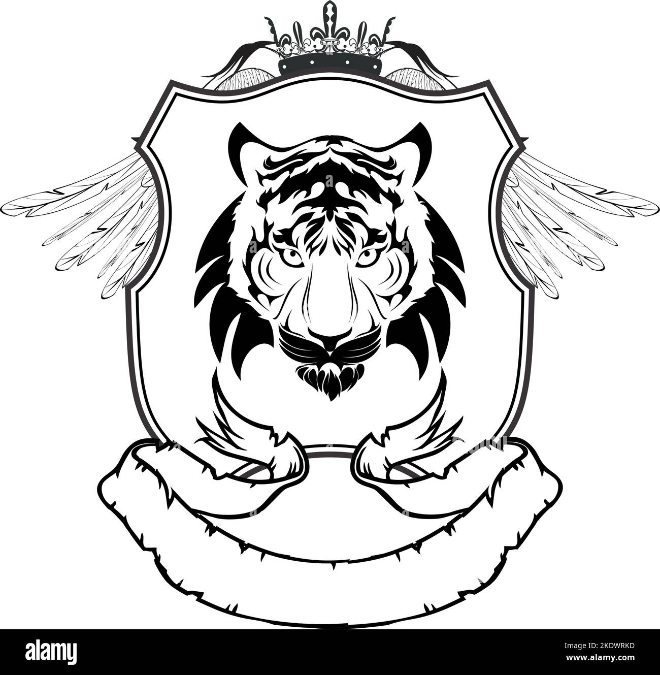 tiger tribal head tattoo winged crest coat of arms emblem. insignia ...
