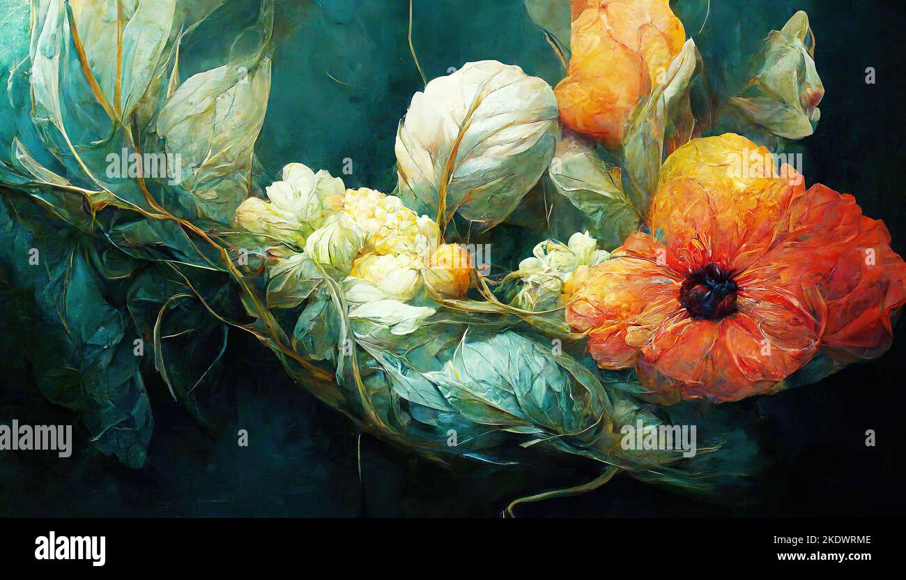 Picturesque flowers banner. Picturesque floral background. Digital ...