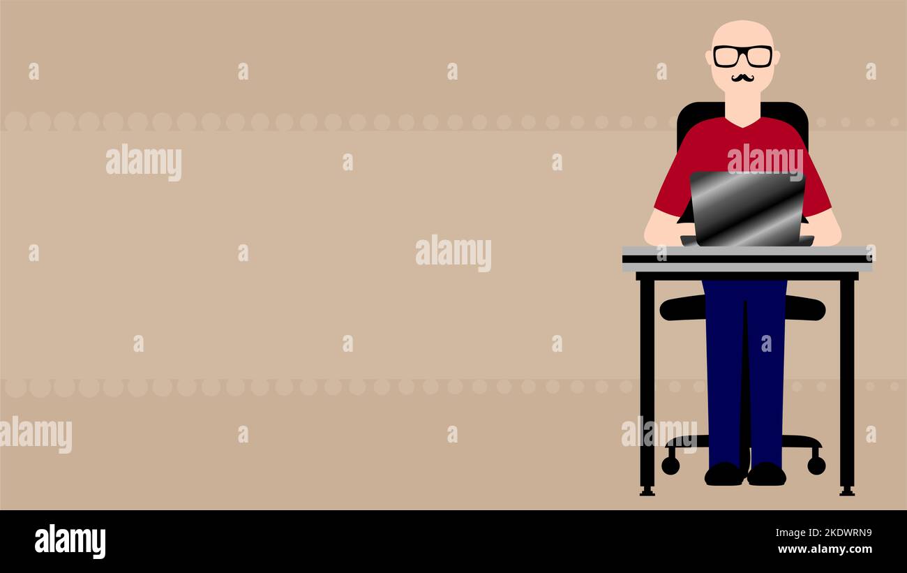 person working on computer muckup banner illustration background in ...