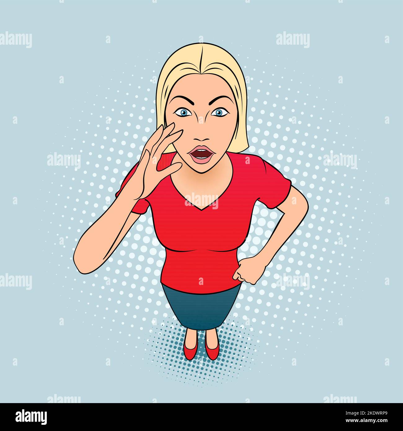 Cartoon Illustration of a Young Woman Raises Hand Scream on Mottled ...