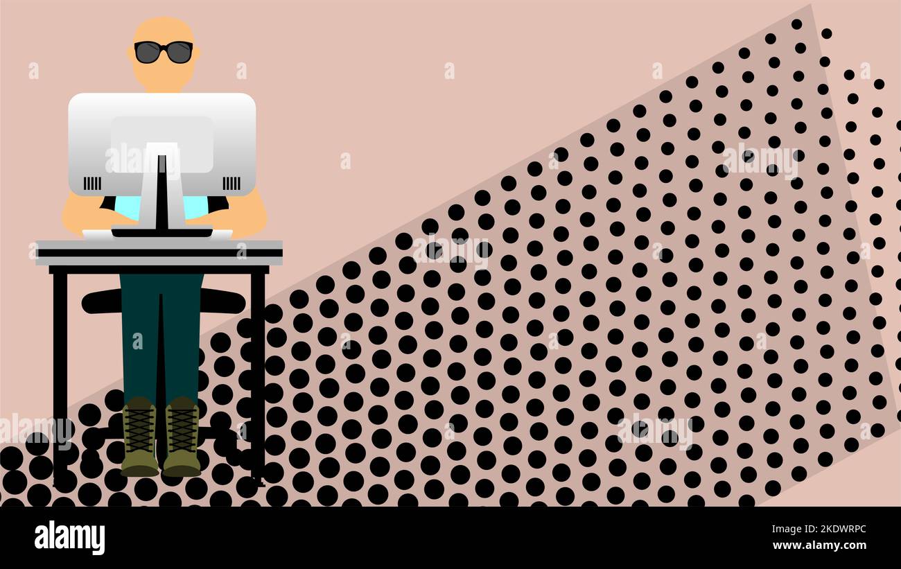 person working on computer muckup illustration poster in vector format ...