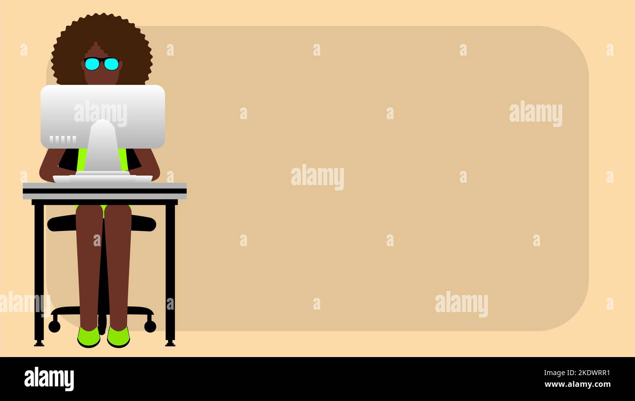 woman working on computer muckup illustration background in vector ...