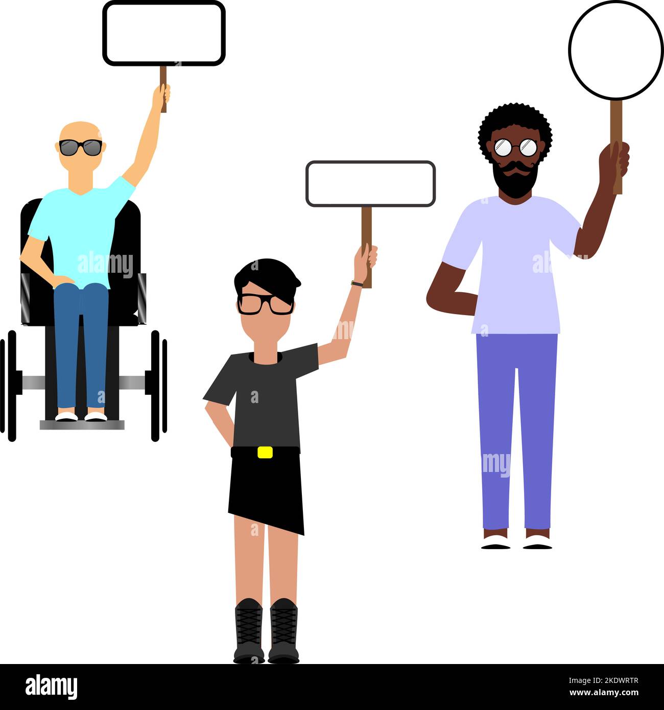 inclusive people holding empty placard billboard cartoon illustration ...