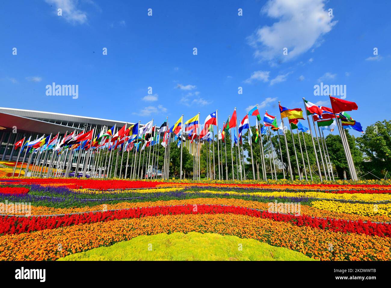 The South Square is decorated with colorful flags and 3 million flowers ...