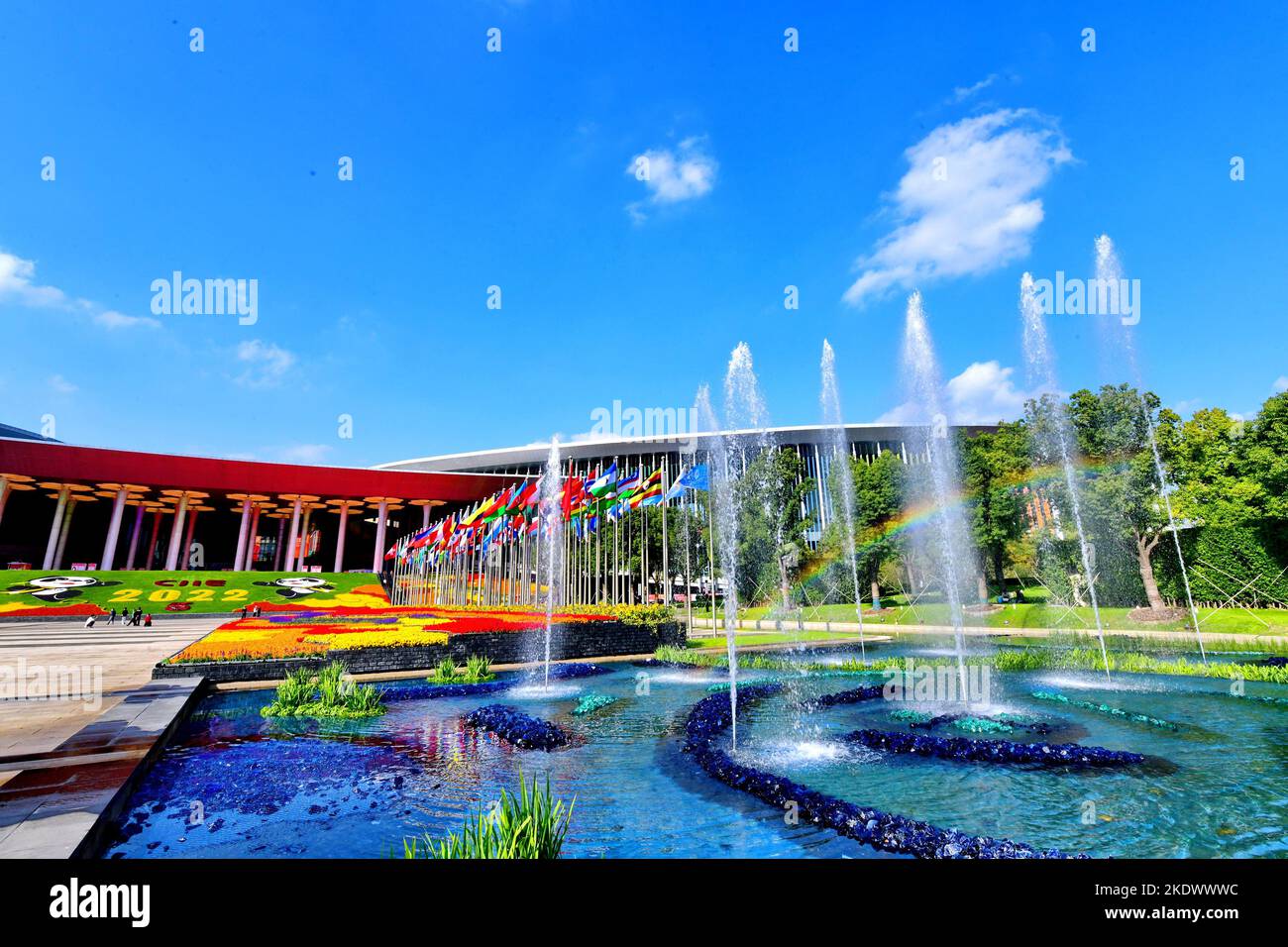 The South Square is decorated with colorful flags and 3 million flowers ...