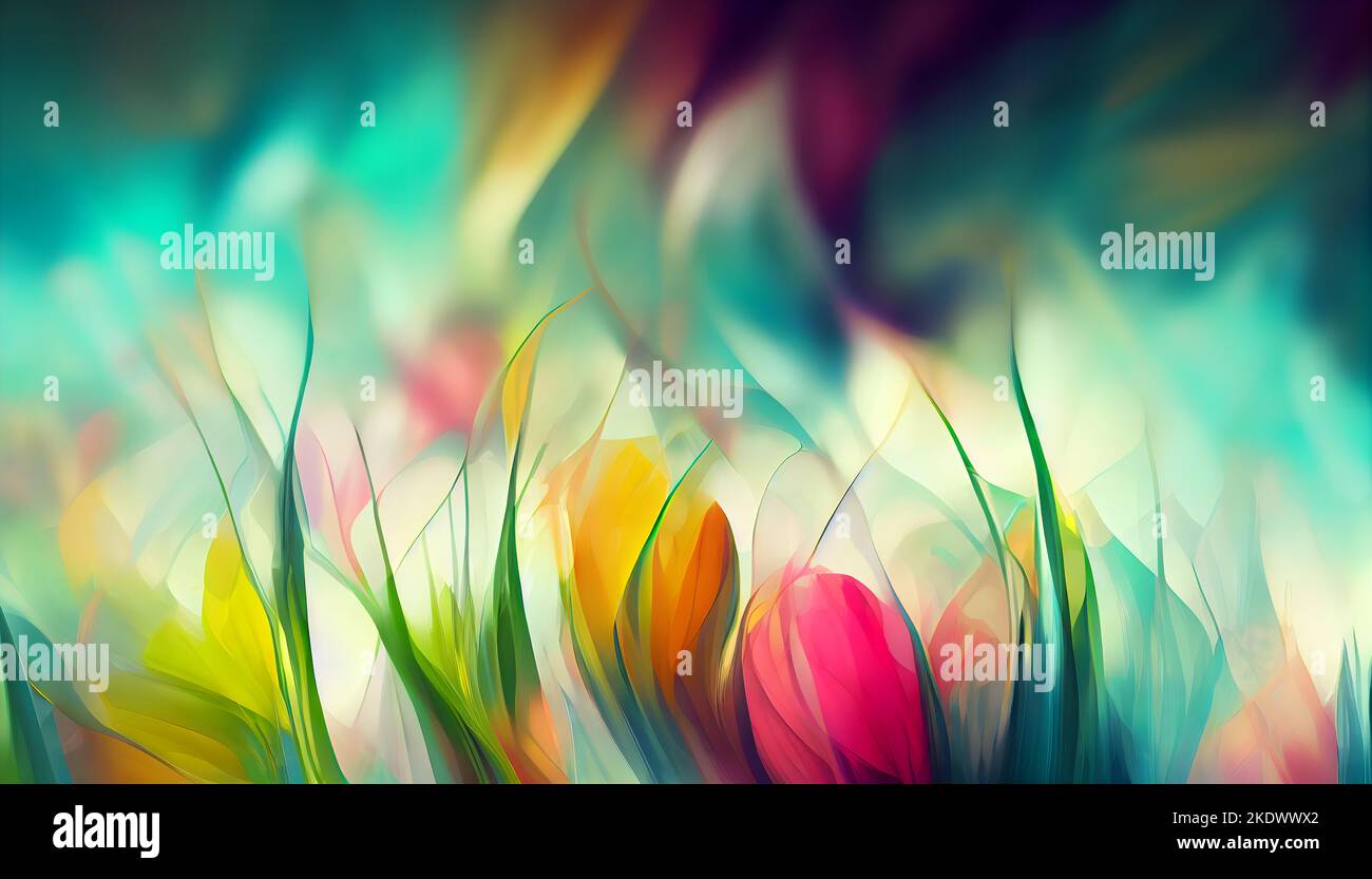 Illustrative painting of a spring scene with flowers. Watercolor ...