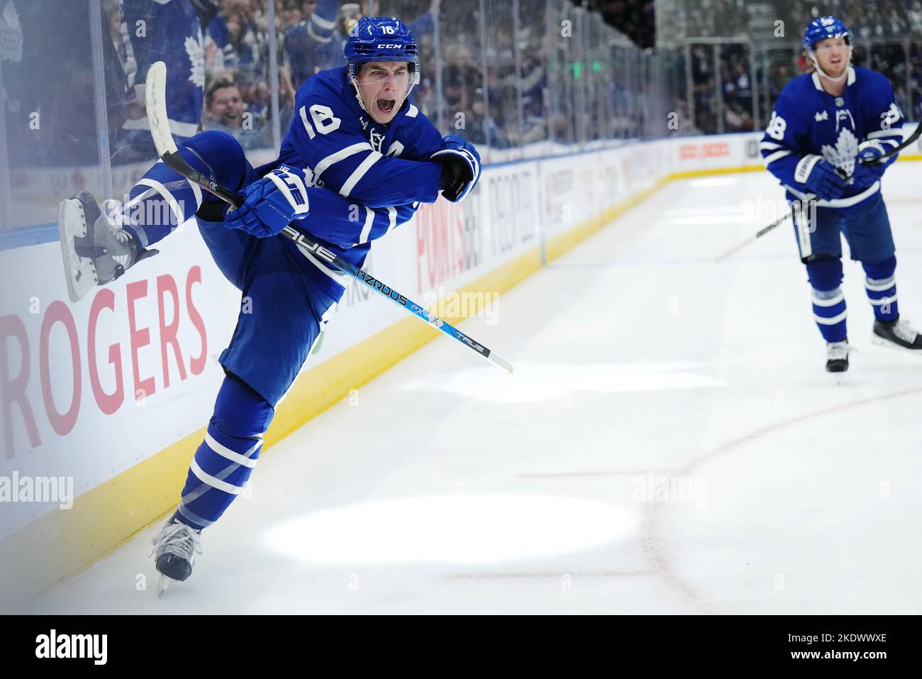 Toronto Maple Leafs forward Mitchell Marner (16) celebrates his goal ...