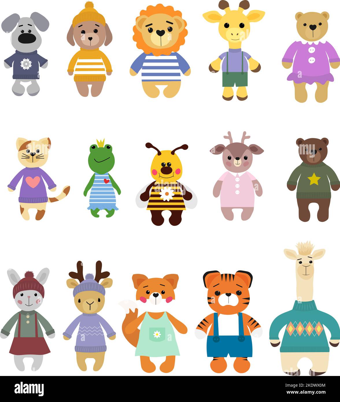 A set of cute cartoon animals. Dog, lion and giraffe, bears and cat ...