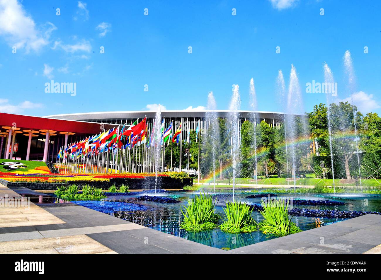 The South Square is decorated with colorful flags and 3 million flowers ...