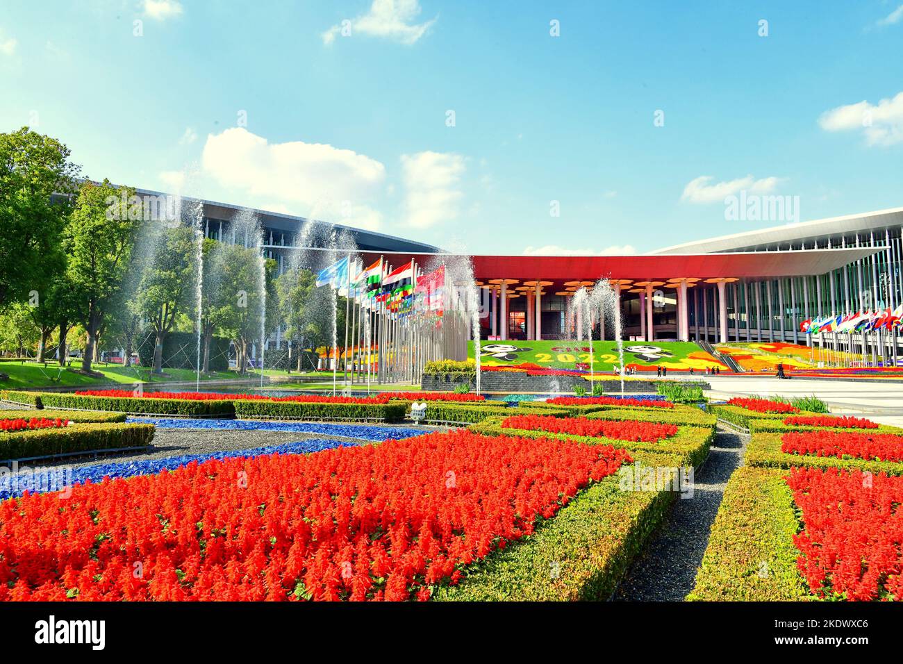 The South Square is decorated with colorful flags and 3 million flowers ...
