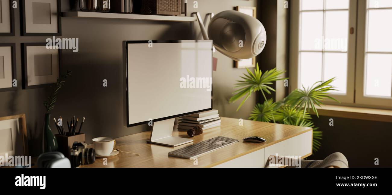 Modern loft and contemporary home working room interior with PC ...