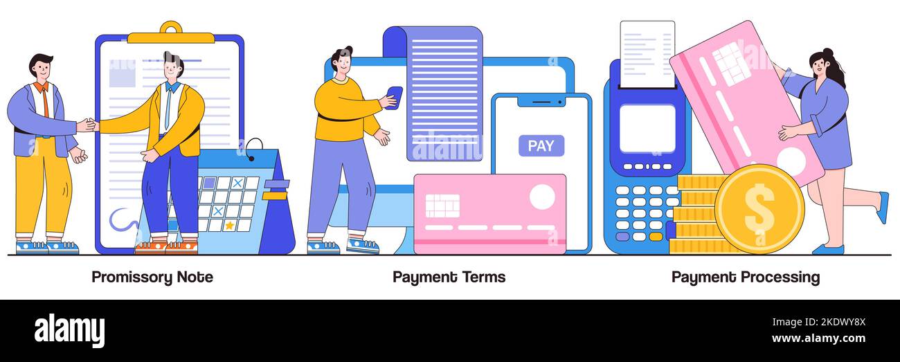 Promissory note, payment terms, payment processing concept with tiny ... Promissory note, payment terms, payment processing concept with tiny ...