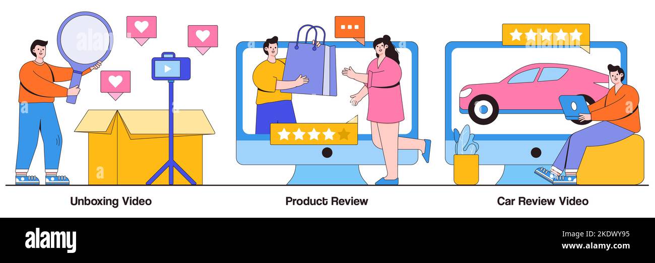 Unboxing video, product and car review concept with tiny people. Video ...