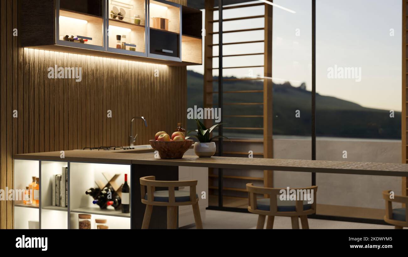 Modern contemporary wood kitchen interior design with wood kitchen ...