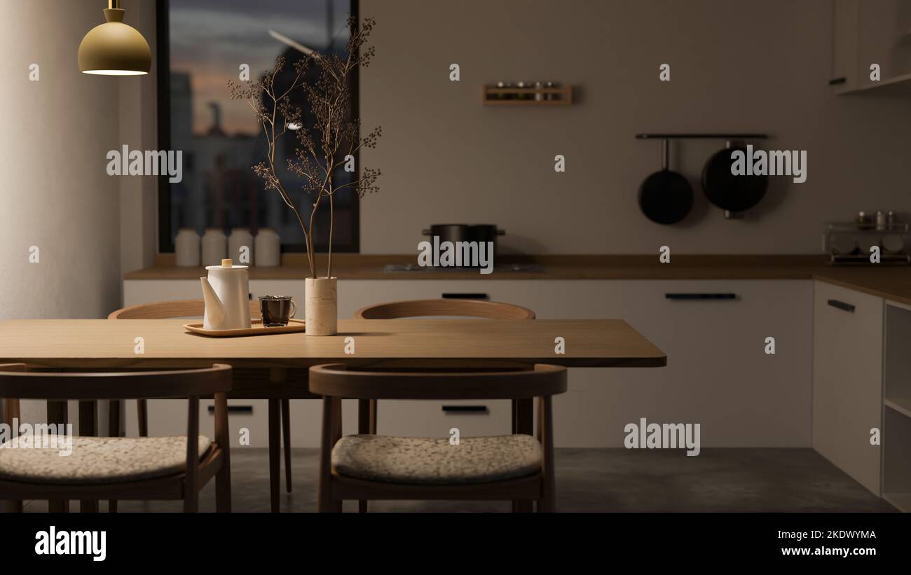 Modern and comfortable home dining room and kitchen cooking space ...