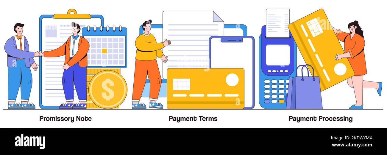 Promissory note, payment terms, payment processing concept with people ...