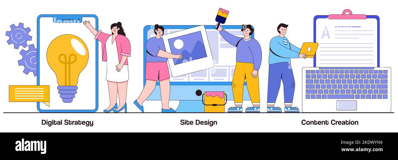 Digital strategy, site design, content creation concept with people ...