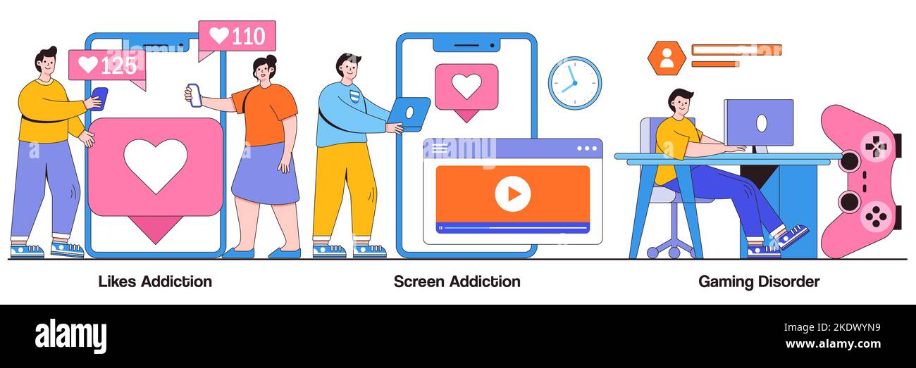 Likes Addiction Screen Addiction Gaming Disorder Concept With People Character Technology