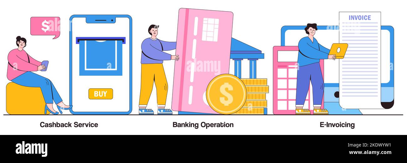 Cashback service, banking operation, e-invoicing concept with tiny ...